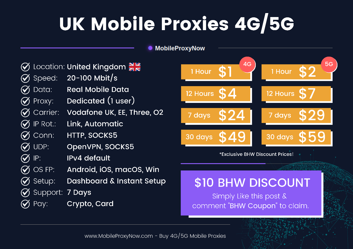 MobileProxyNow – UK 4G & 5G Mobile Proxies BHW Discount Plans ...
